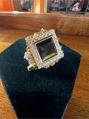Jewelry | Statement Square Cocktail Ring With Smoky Gem And Dangles ...